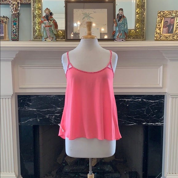 DO+BE | Tops | Nwt Pink Spaghetti Strap Flare With Beaded Trim | Poshmark
